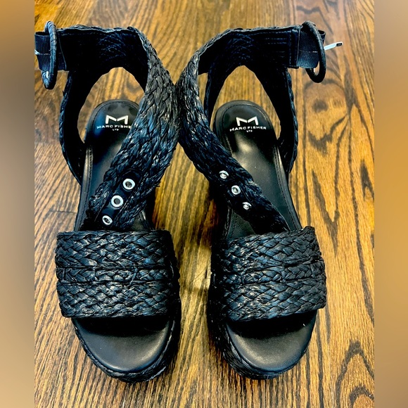 Marc Fisher | Shoes | Marc Fisher Black Raffia Platform Sandal | Poshmark